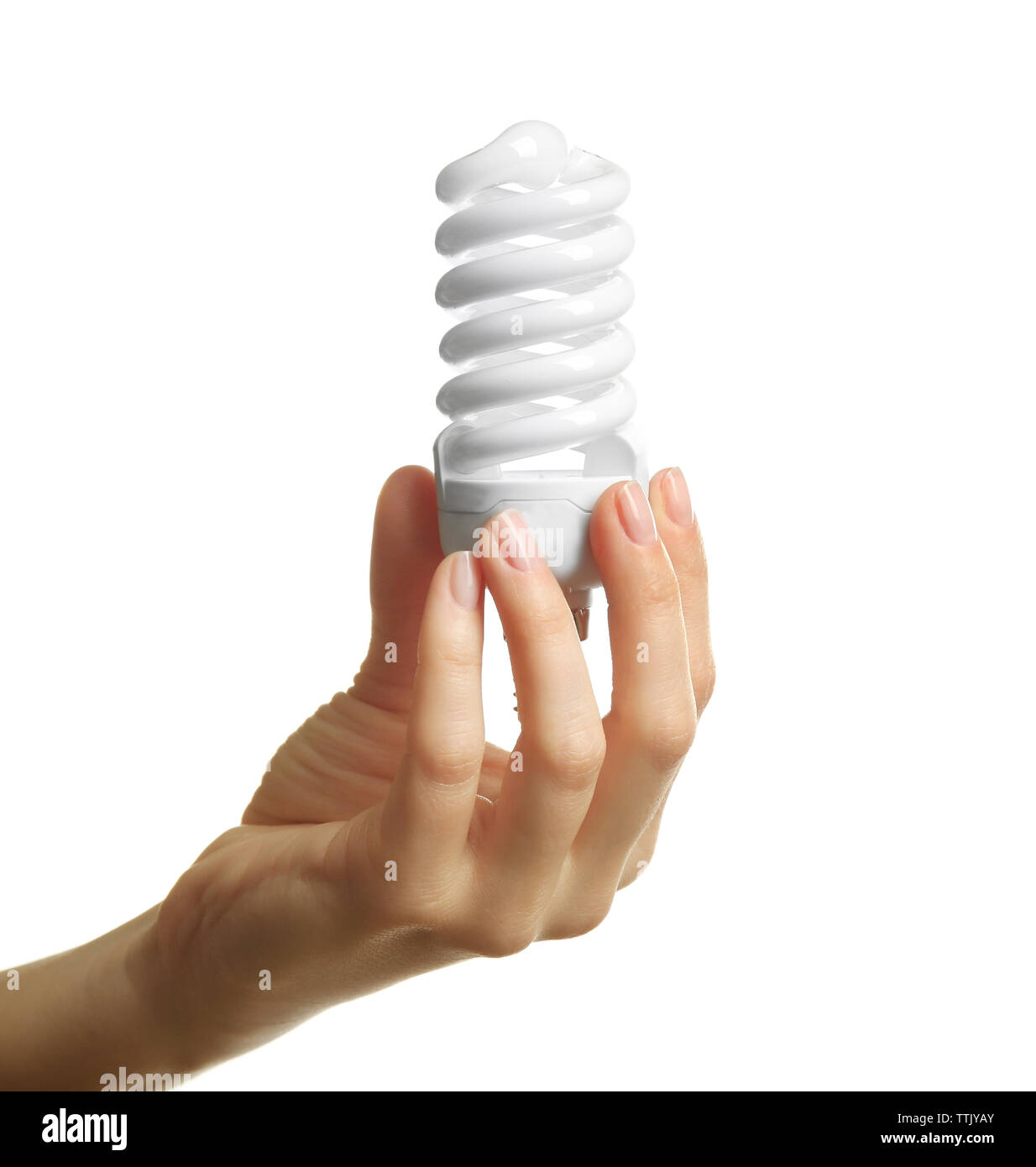 Woman hand holding bulb, isolated on white Stock Photo - Alamy