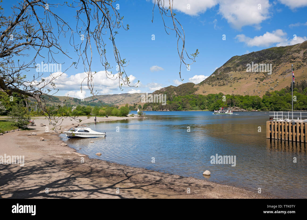 Lakeside at Glenridding Ullswater in summer Lake District National Park ...