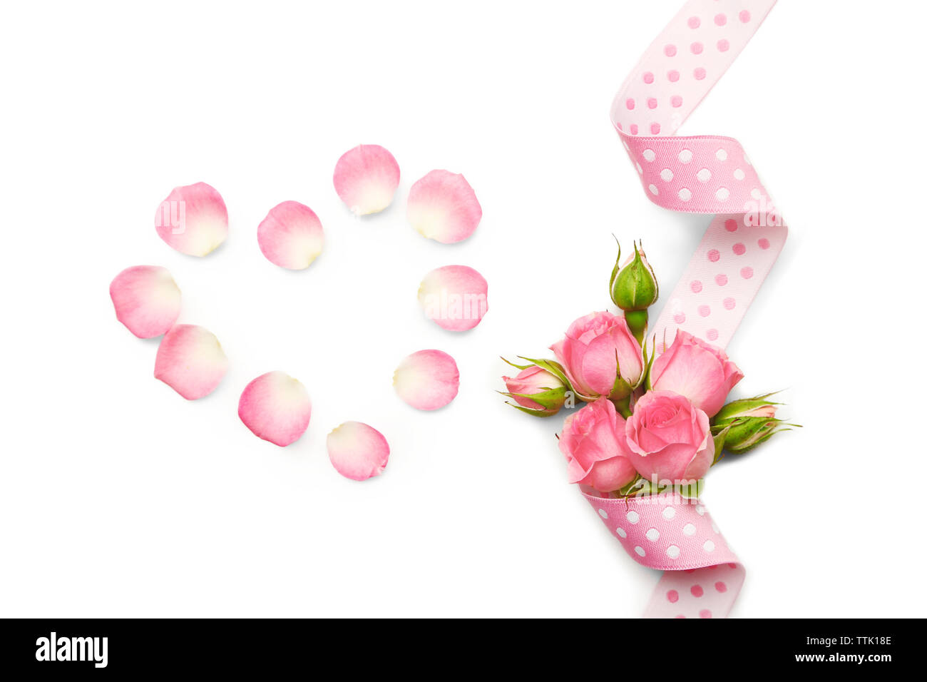 Pink ribbon with flowers. Wedding concept Stock Photo - Alamy