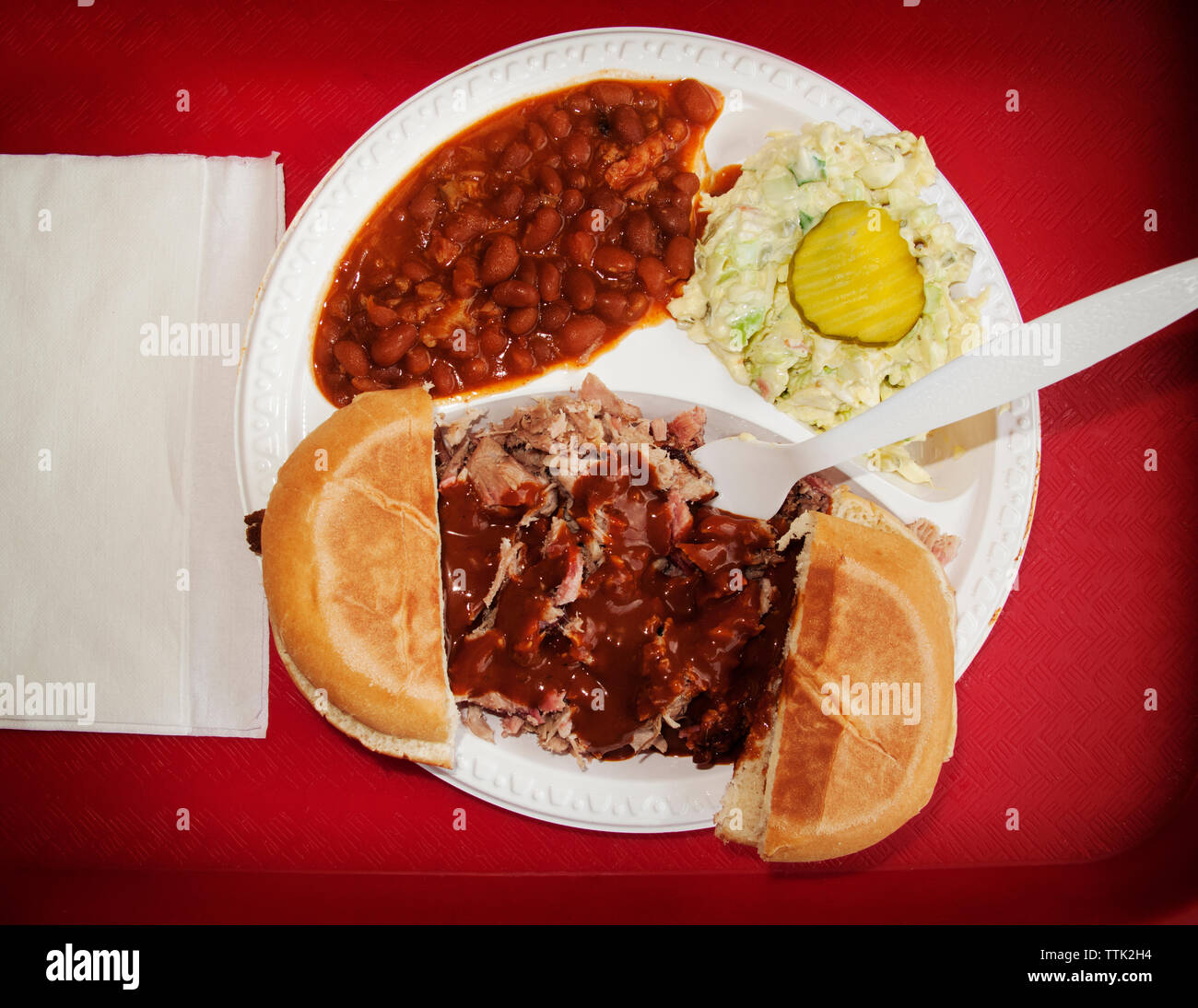 Overhead view food in plate on tray Stock Photo - Alamy