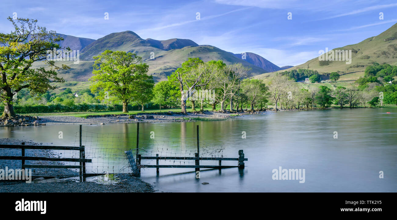 The head of Buttermere Lake in Cumbria, showing the surrounding ...