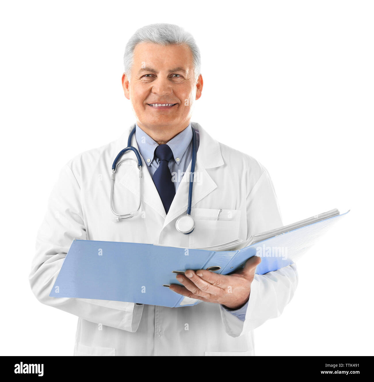 Professional doctor with paper folder , isolated on white Stock Photo ...