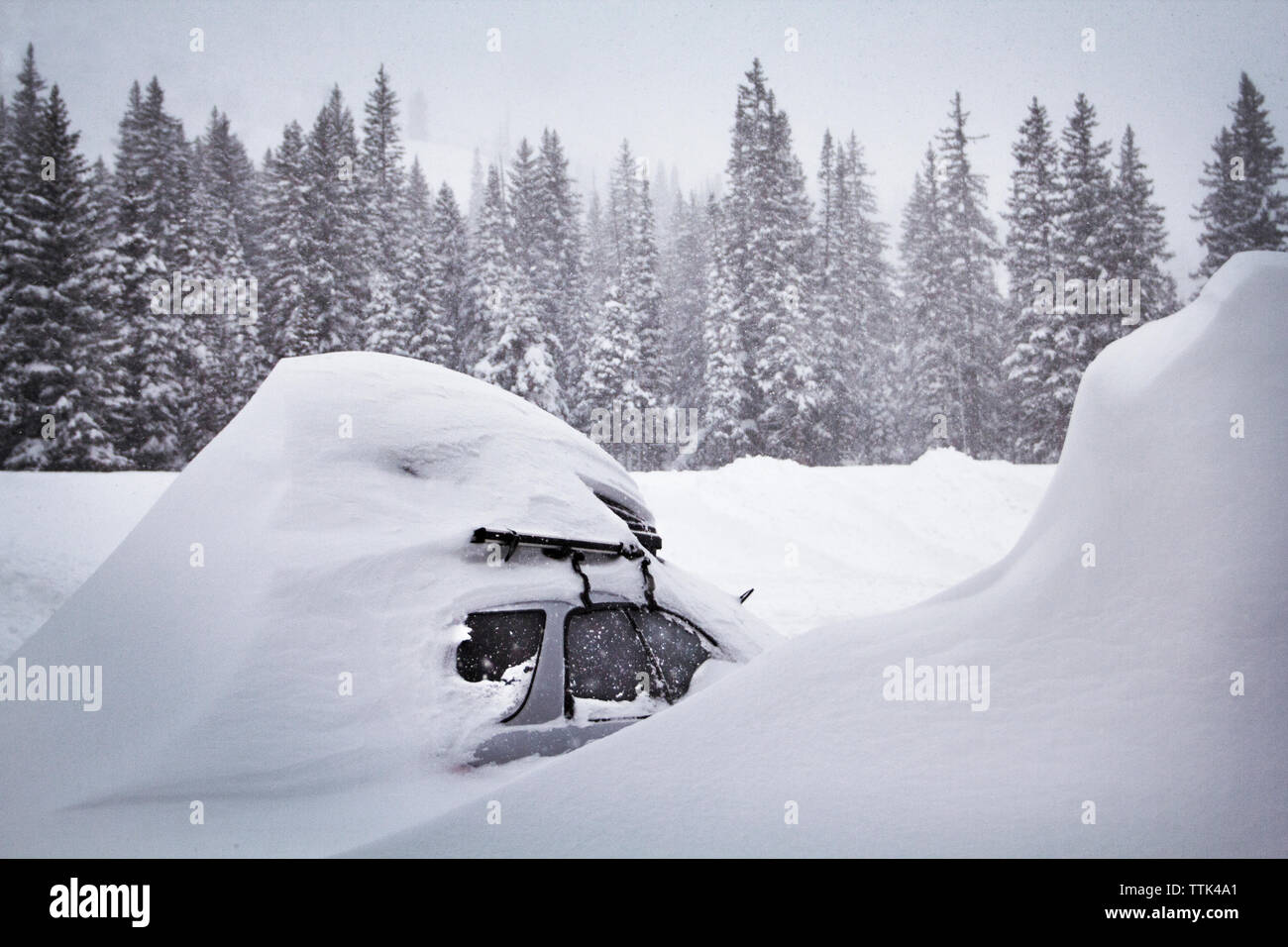 Car trapped under snow at field Stock Photo - Alamy
