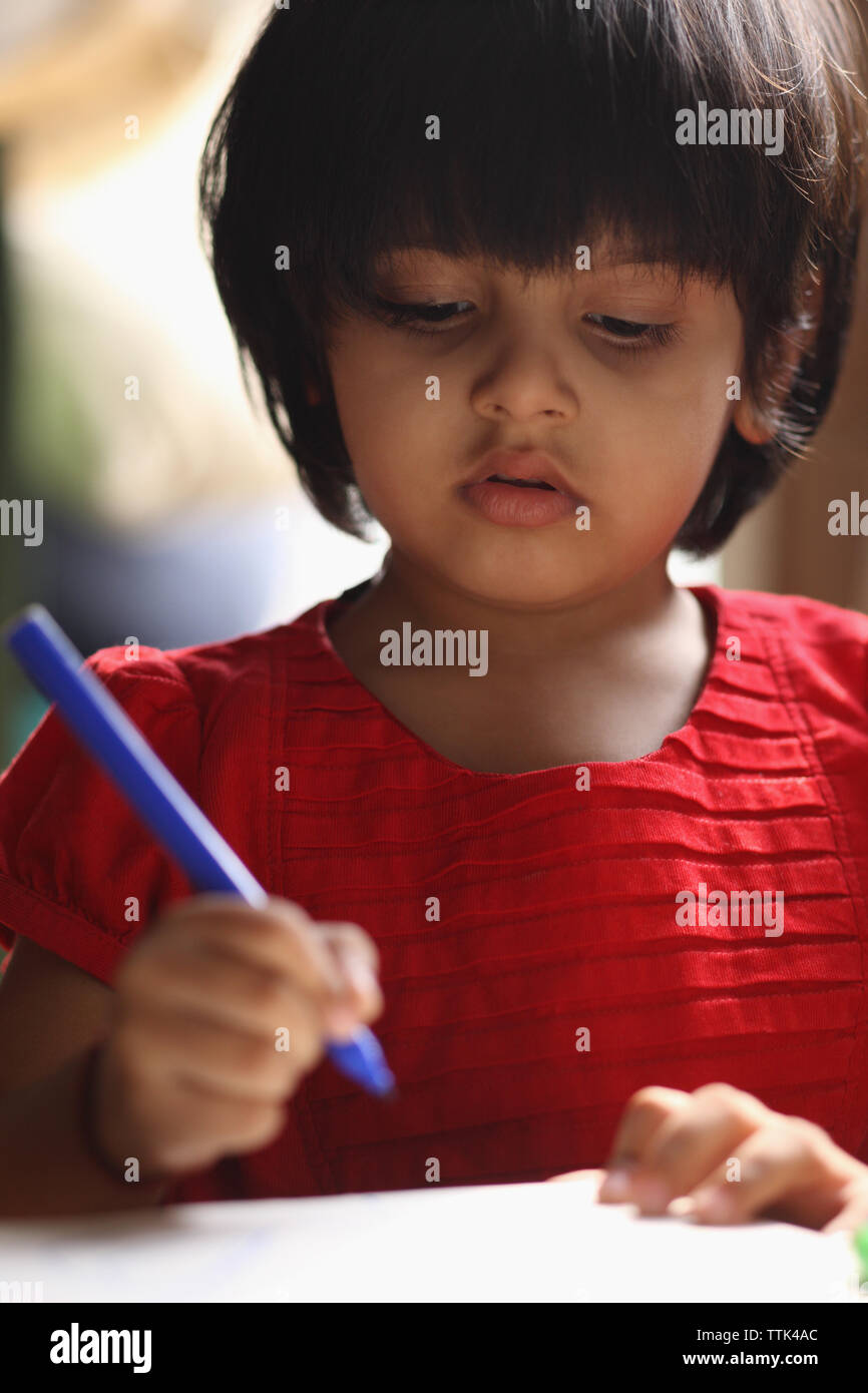 Indian girl drawing colored pencil hi-res stock photography and images ...