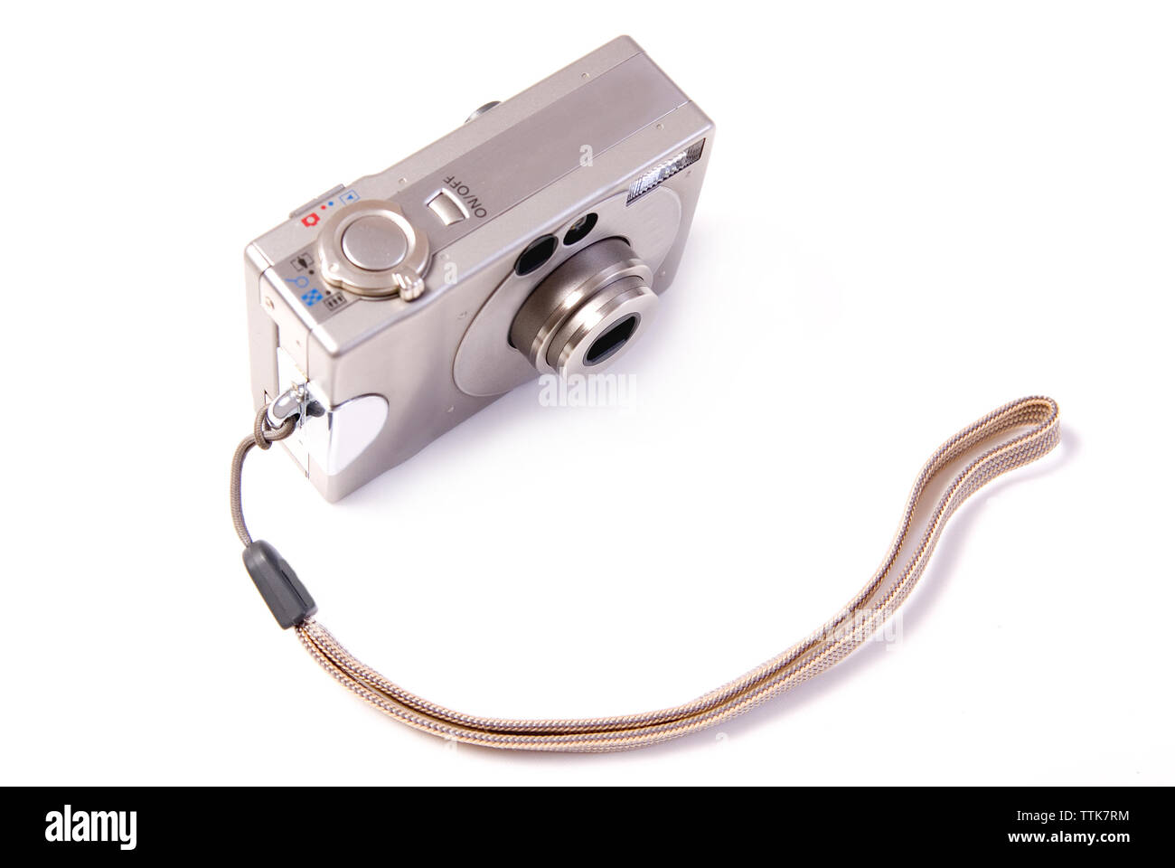 silver digital photographic compact autofocus zoom camera with flash on ...