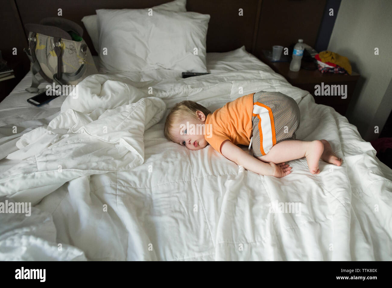 Tired boy bed hi-res stock photography and images - Alamy