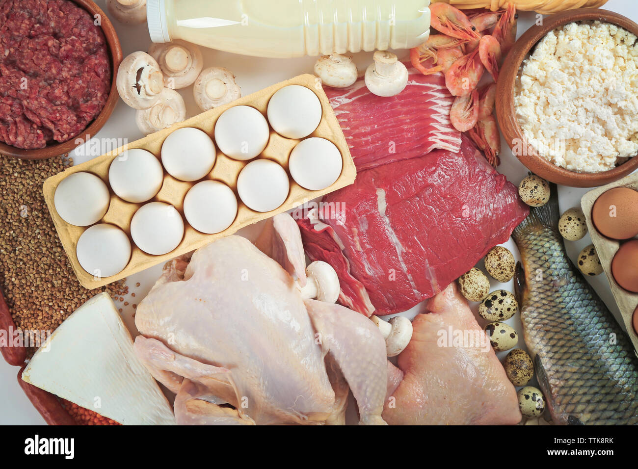 Products containing proteins and fats, close up Stock Photo - Alamy