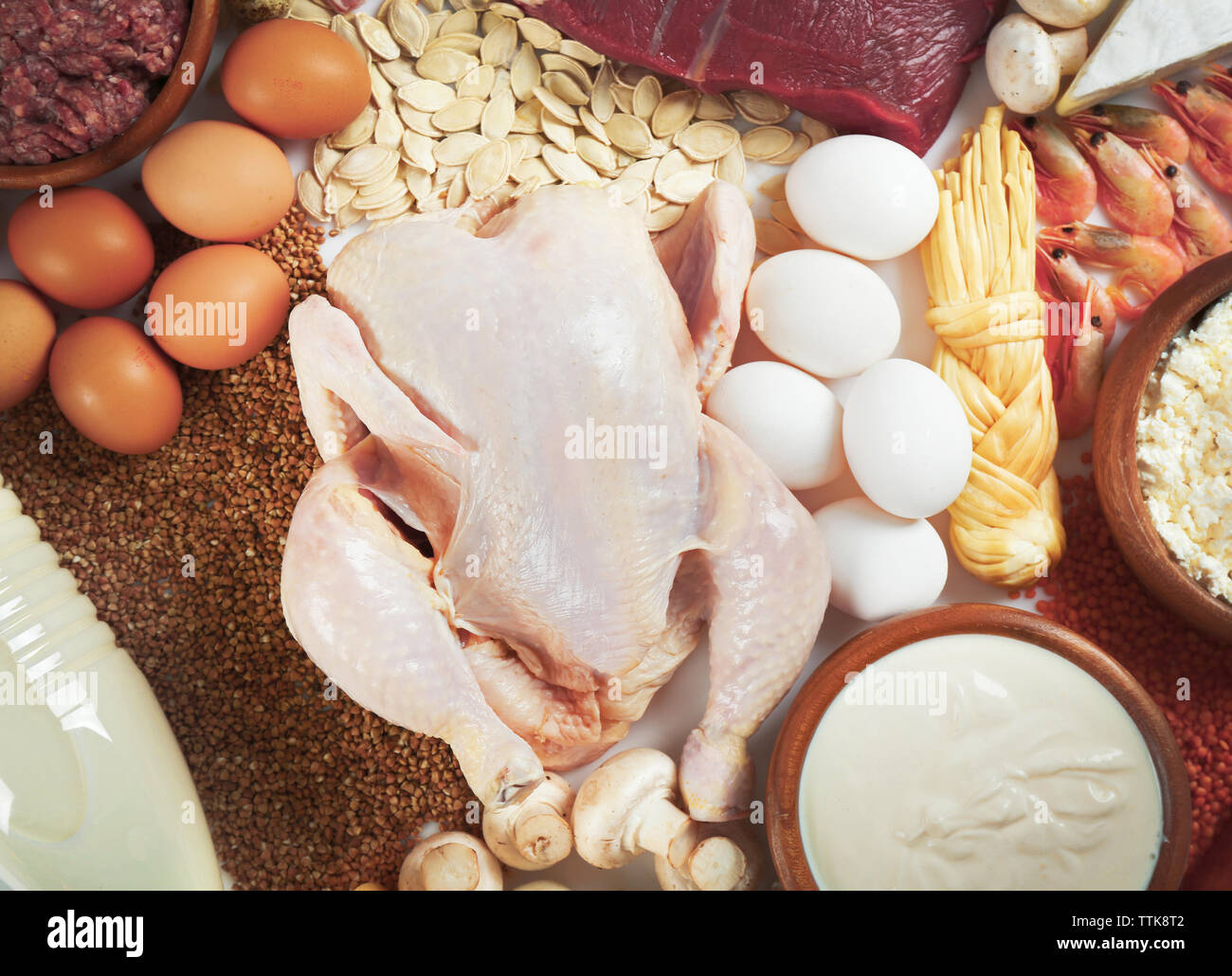 Products containing proteins and fats, close up Stock Photo - Alamy