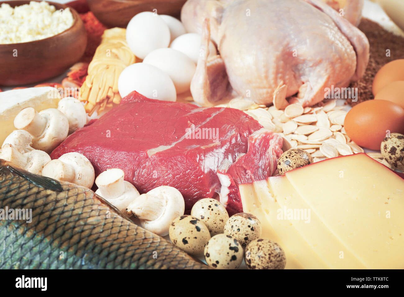 Products containing proteins and fats, close up Stock Photo - Alamy