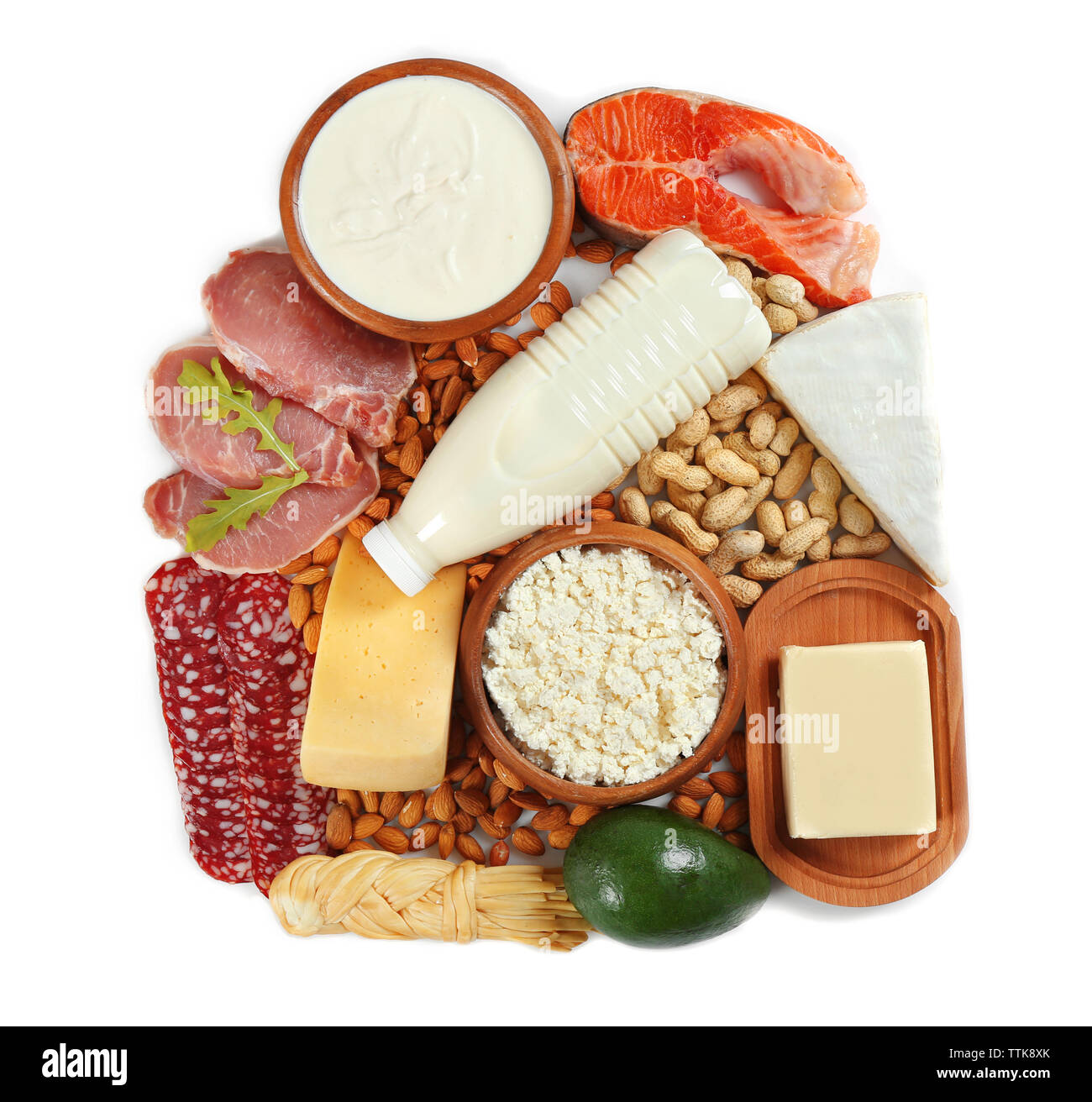 Products containing proteins and fats, isolated on white Stock Photo ...