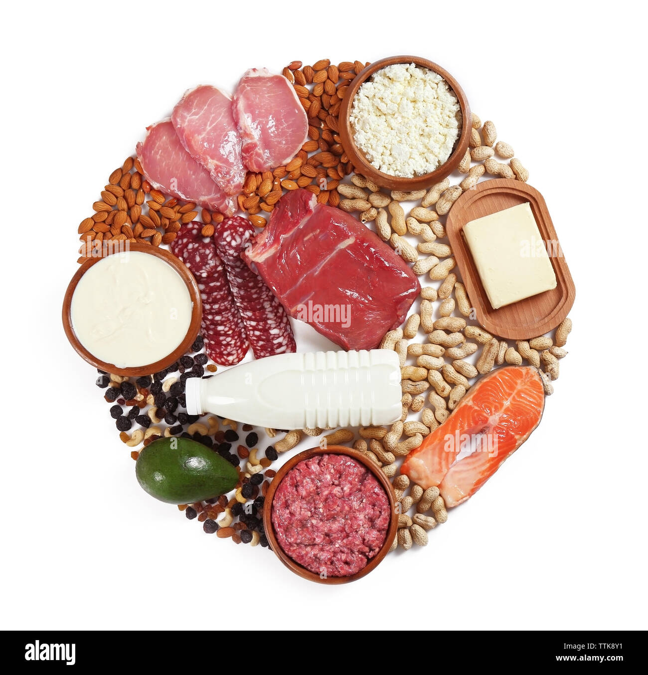 Products containing proteins and fats, isolated on white Stock Photo ...