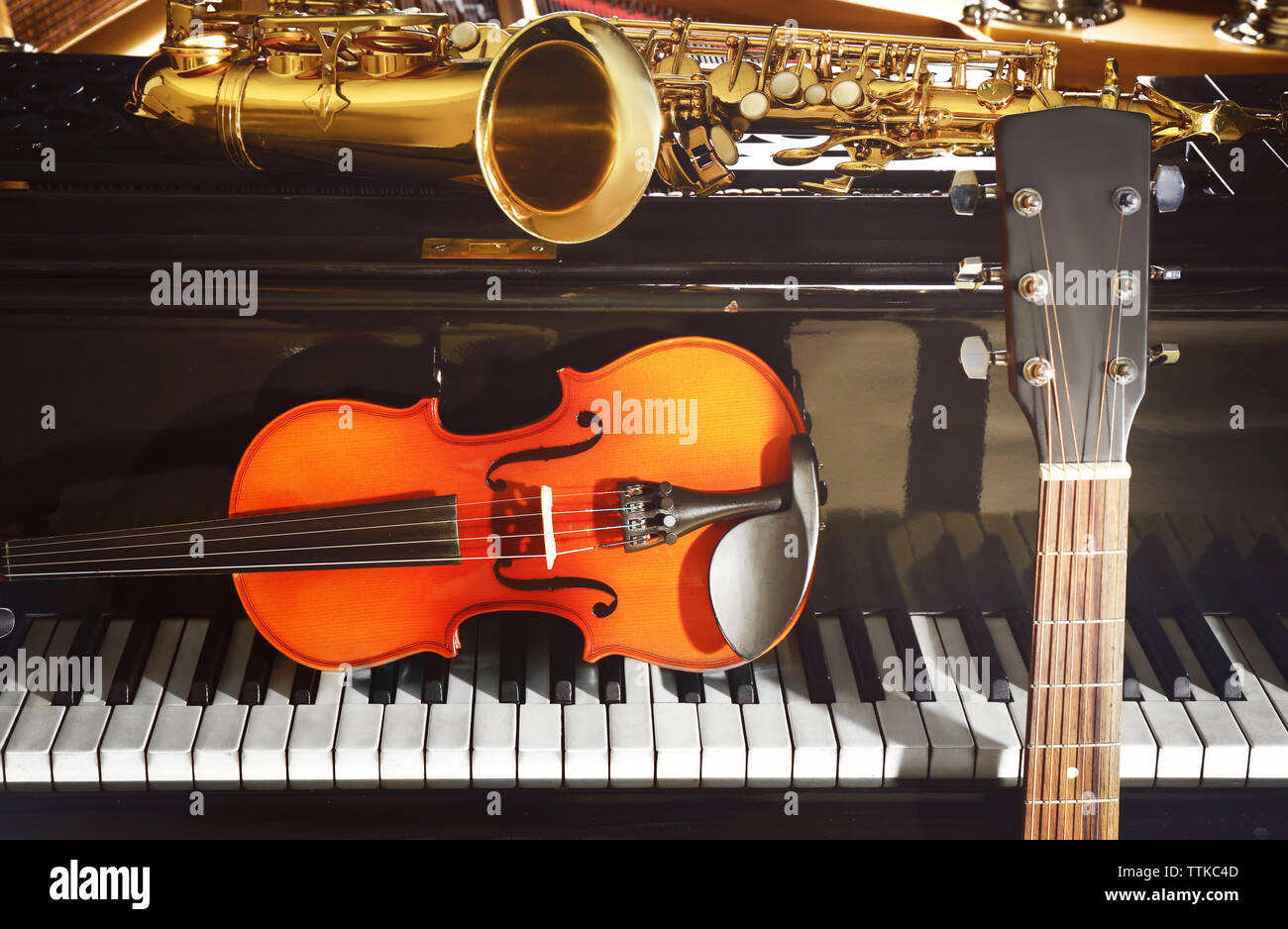 Musical instruments with piano, close up Stock Photo - Alamy