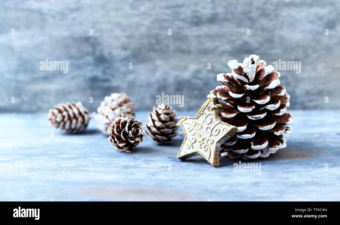 Christmas decoration. Christmas time. Rustic wooden background. Copy ...