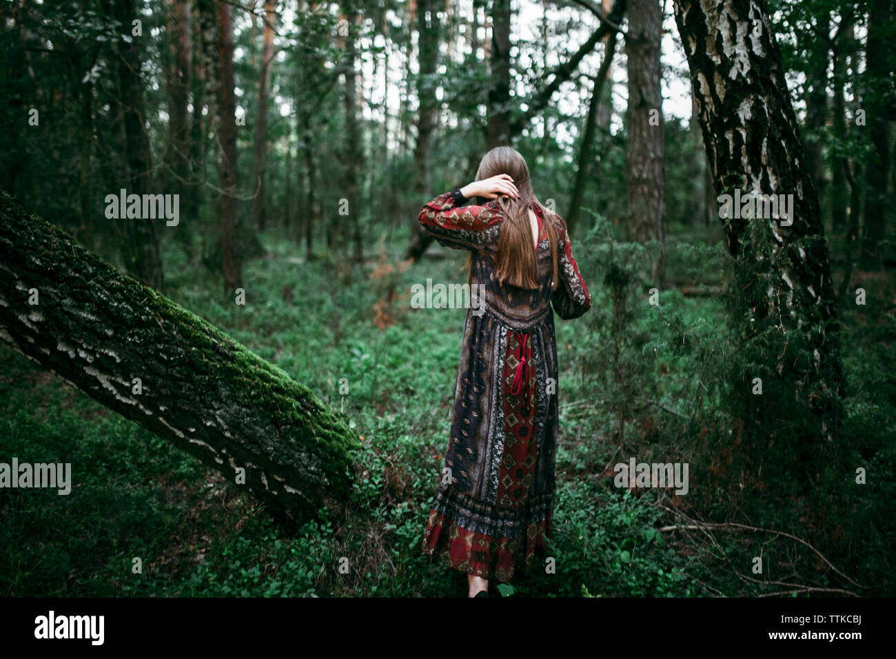 woman in the forest full length back view Stock Photo - Alamy