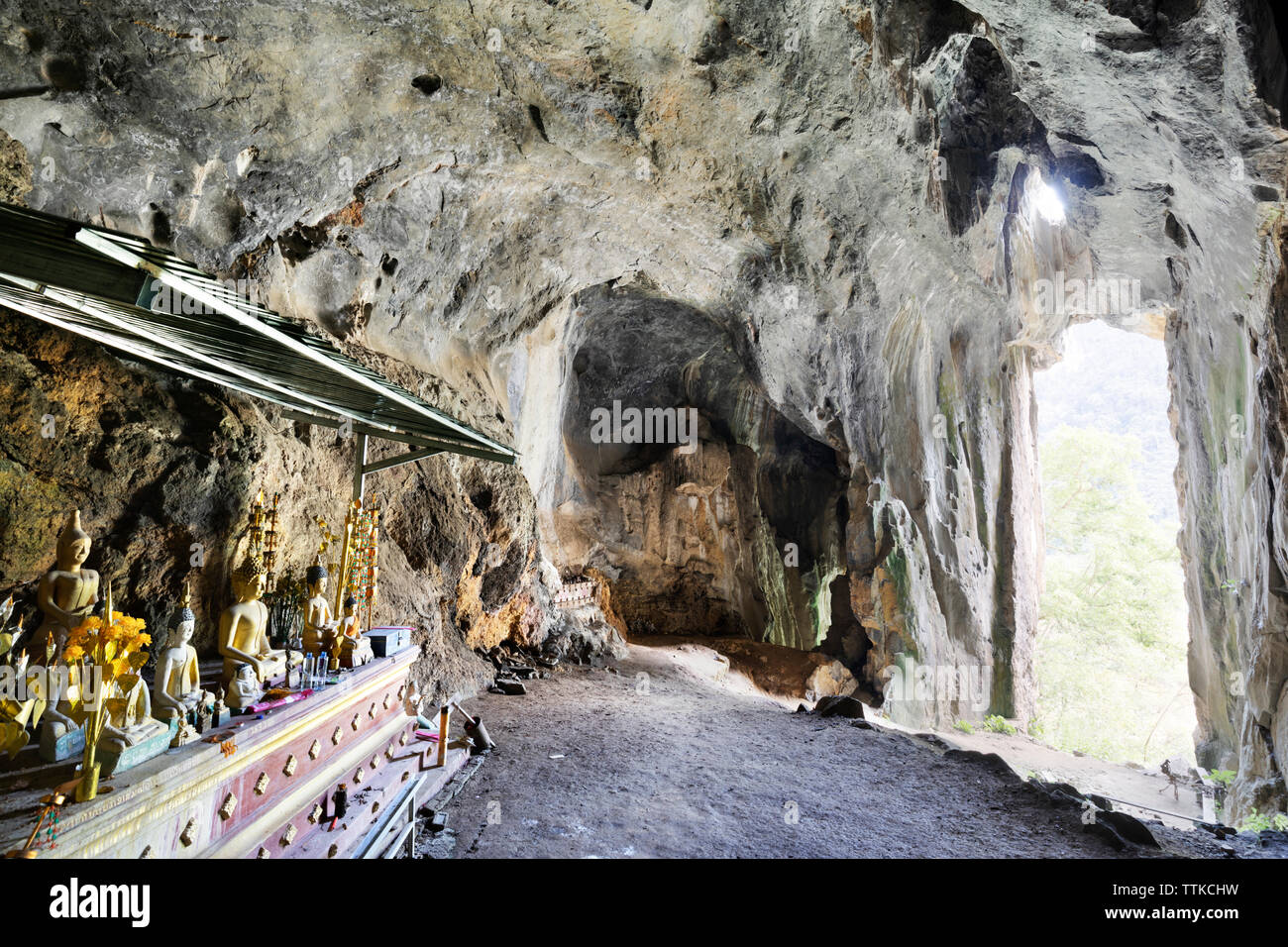 Interior of the Pha Kuang cave on the bank of the Nam Ou River, Nong ...