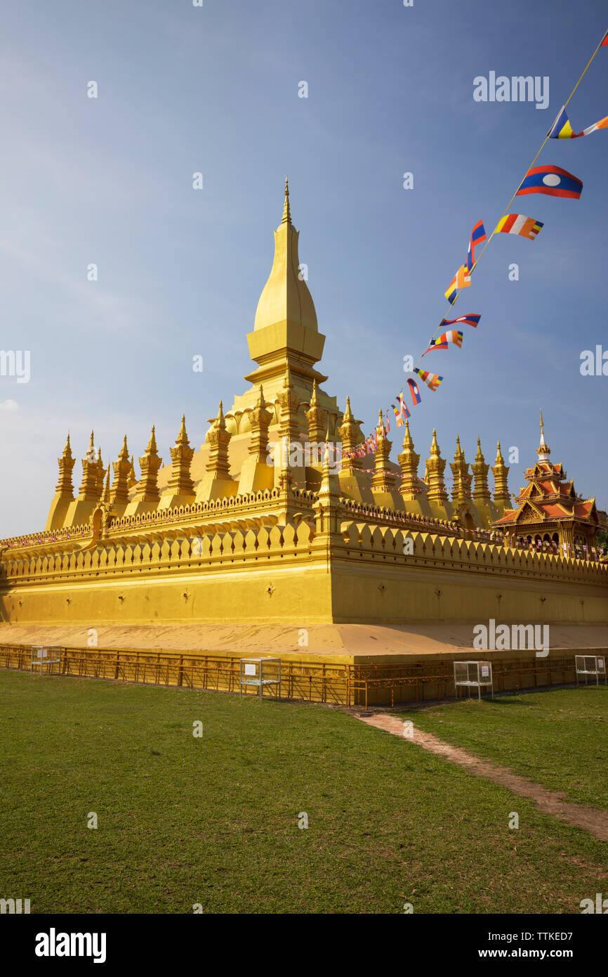 The golden Buddhist stupa of Pha That Luang, Vientiane, Laos, Southeast ...