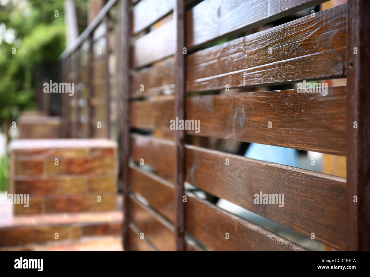 New wooden fence, closeup Stock Photo - Alamy