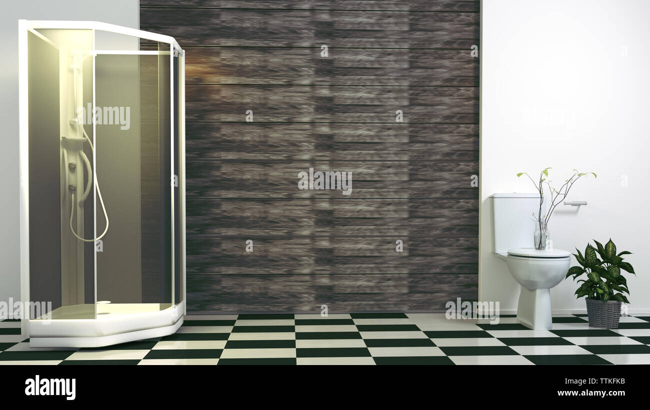 Modern bathroom with bath and toilet. 3D rendering Stock Photo - Alamy