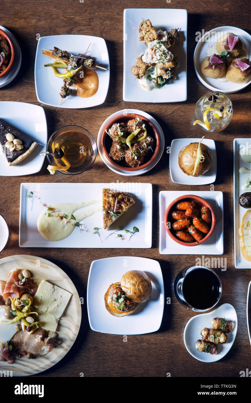 Overhead view of meals served in plate on table Stock Photo - Alamy