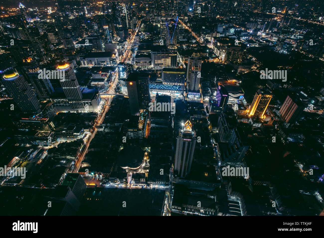 Aerial view of illuminated cityscape at night Stock Photo - Alamy