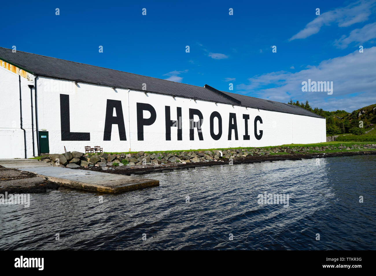 View of Laphroaig Distillery on island of Islay in Inner Hebrides of ...