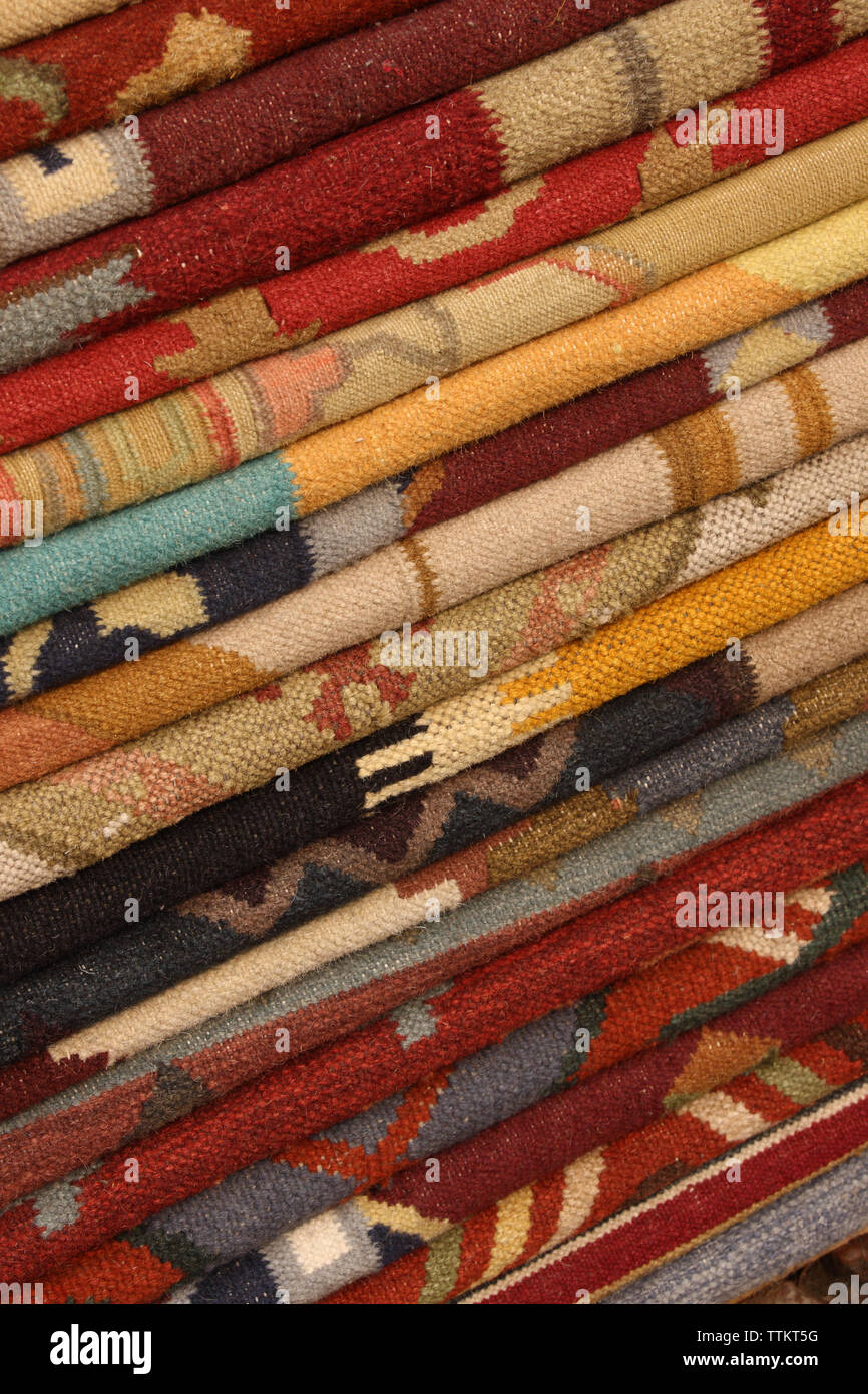 Rug at a market stall, Dilli Haat, New Delhi, India Stock Photo - Alamy