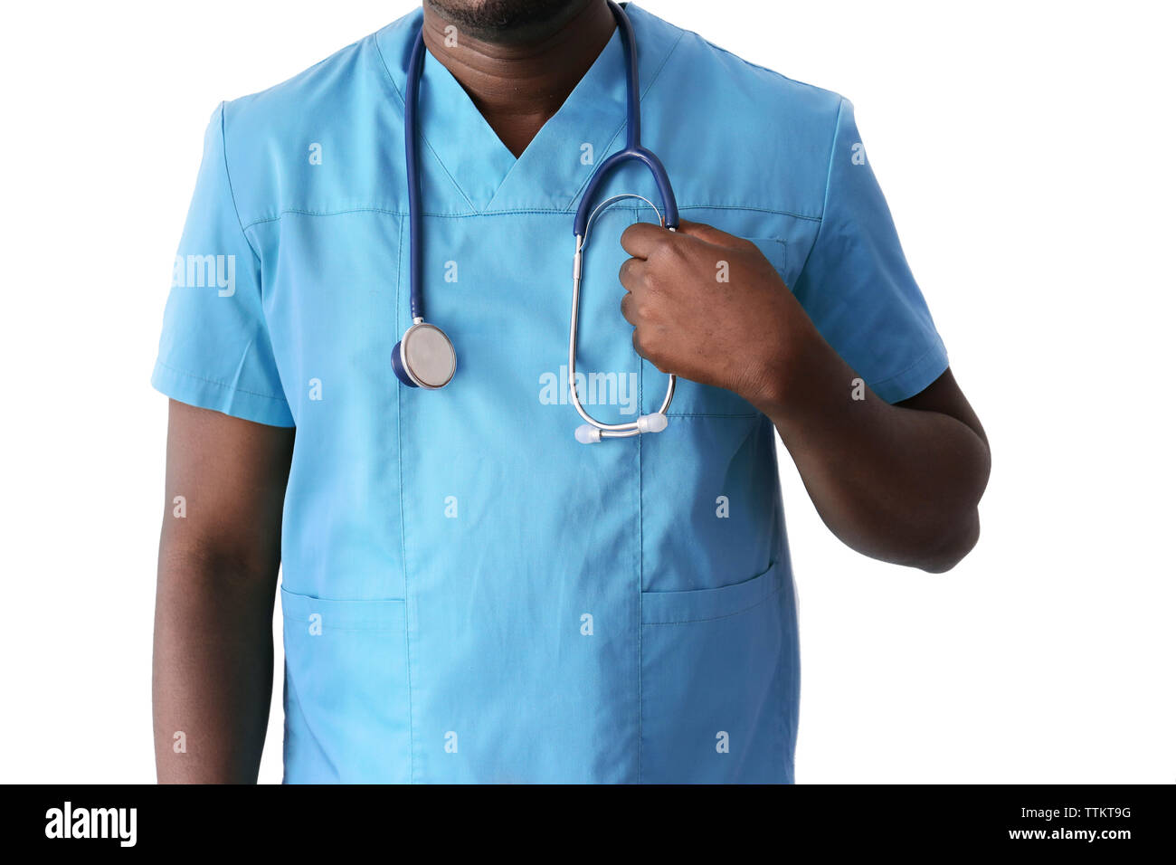 Professional African doctor on light background Stock Photo - Alamy