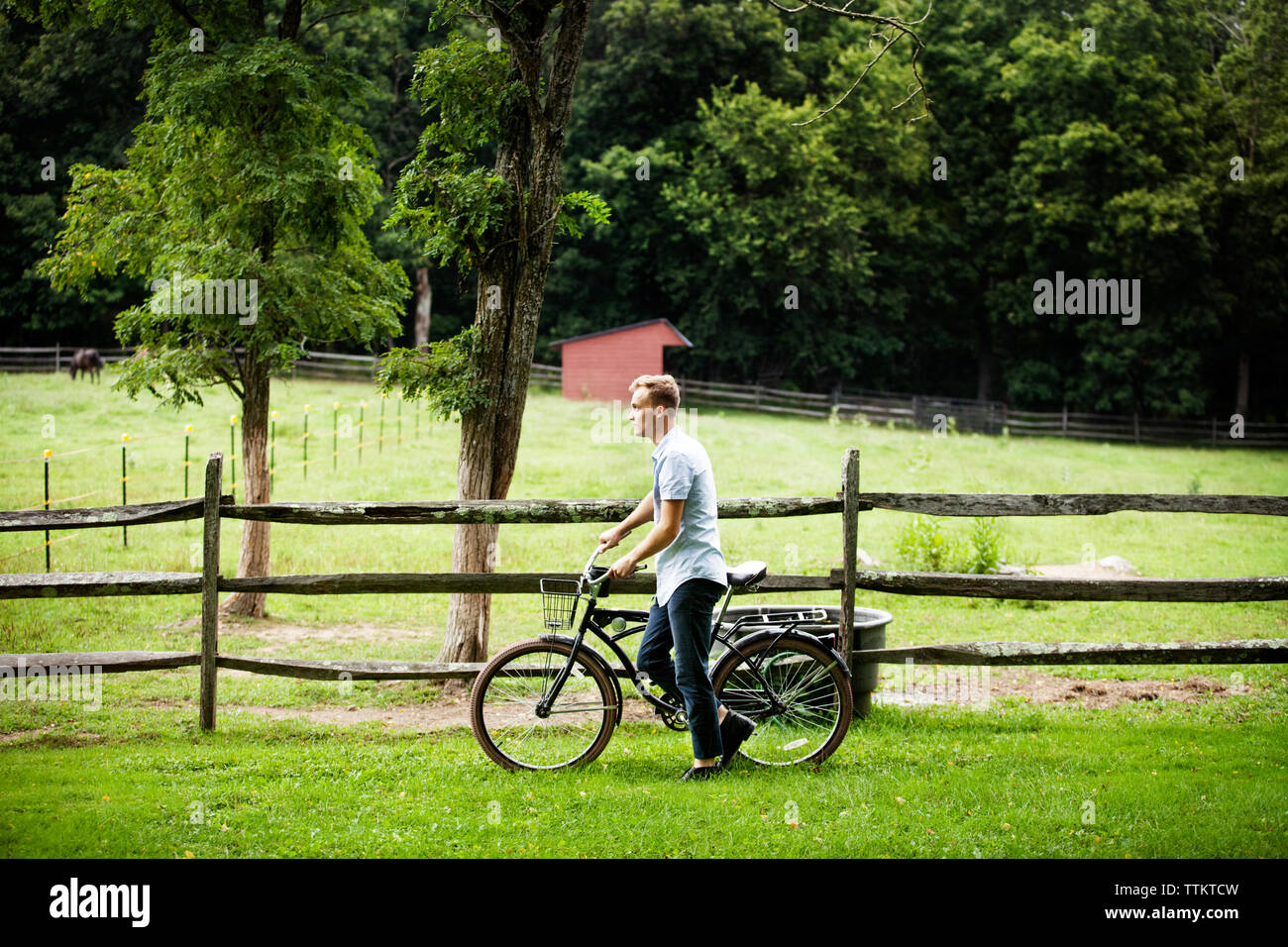 Bicycle and fence hi-res stock photography and images - Alamy