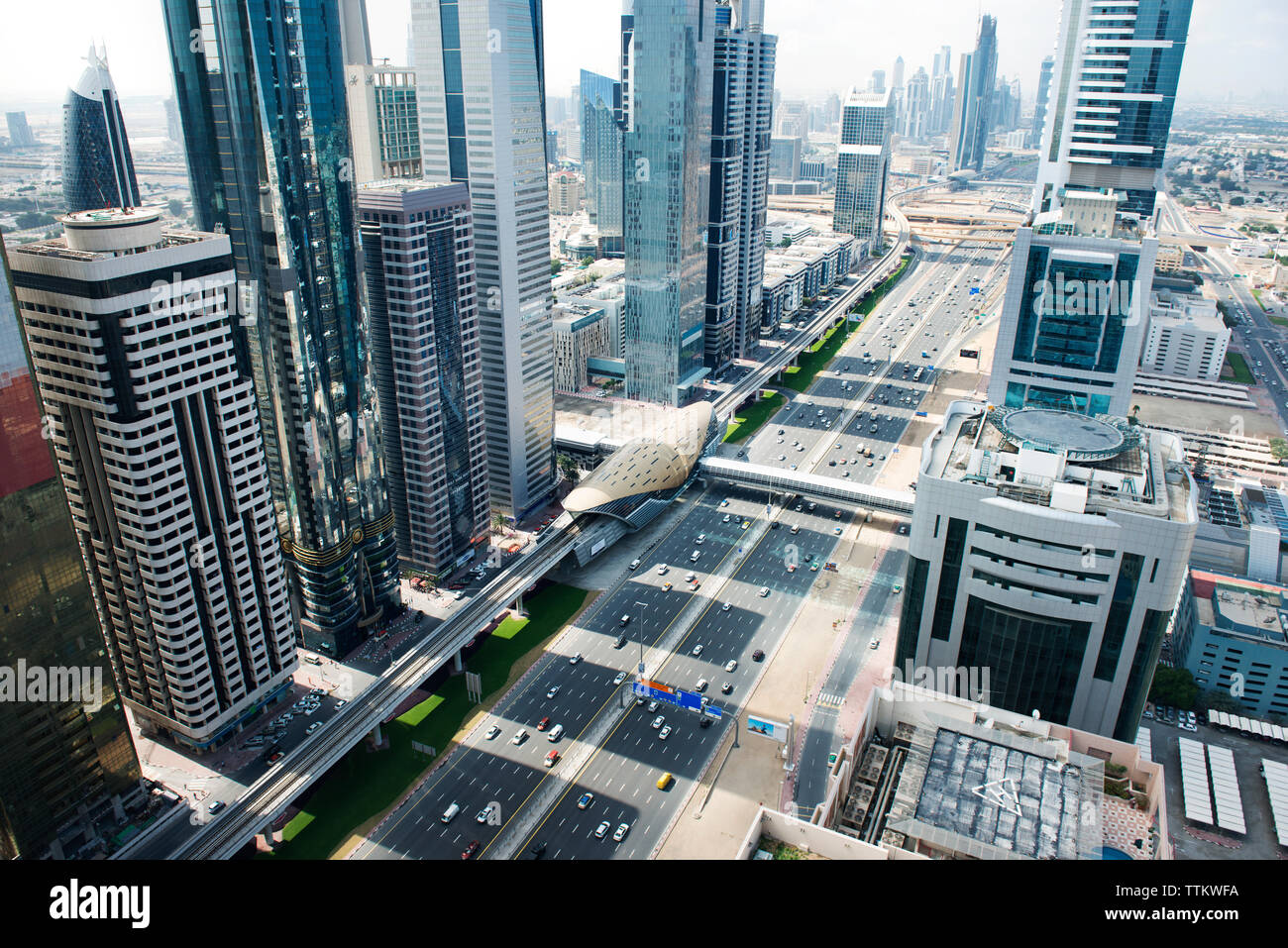 Aerial view of city street amidst buildings Stock Photo - Alamy