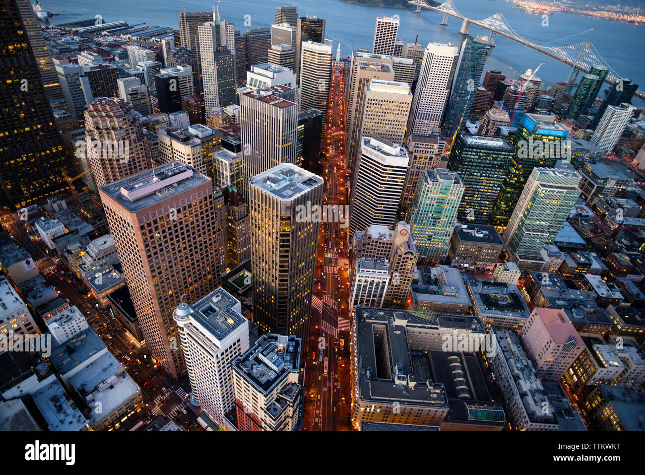 Aerial view of cityscape at dusk Stock Photo - Alamy