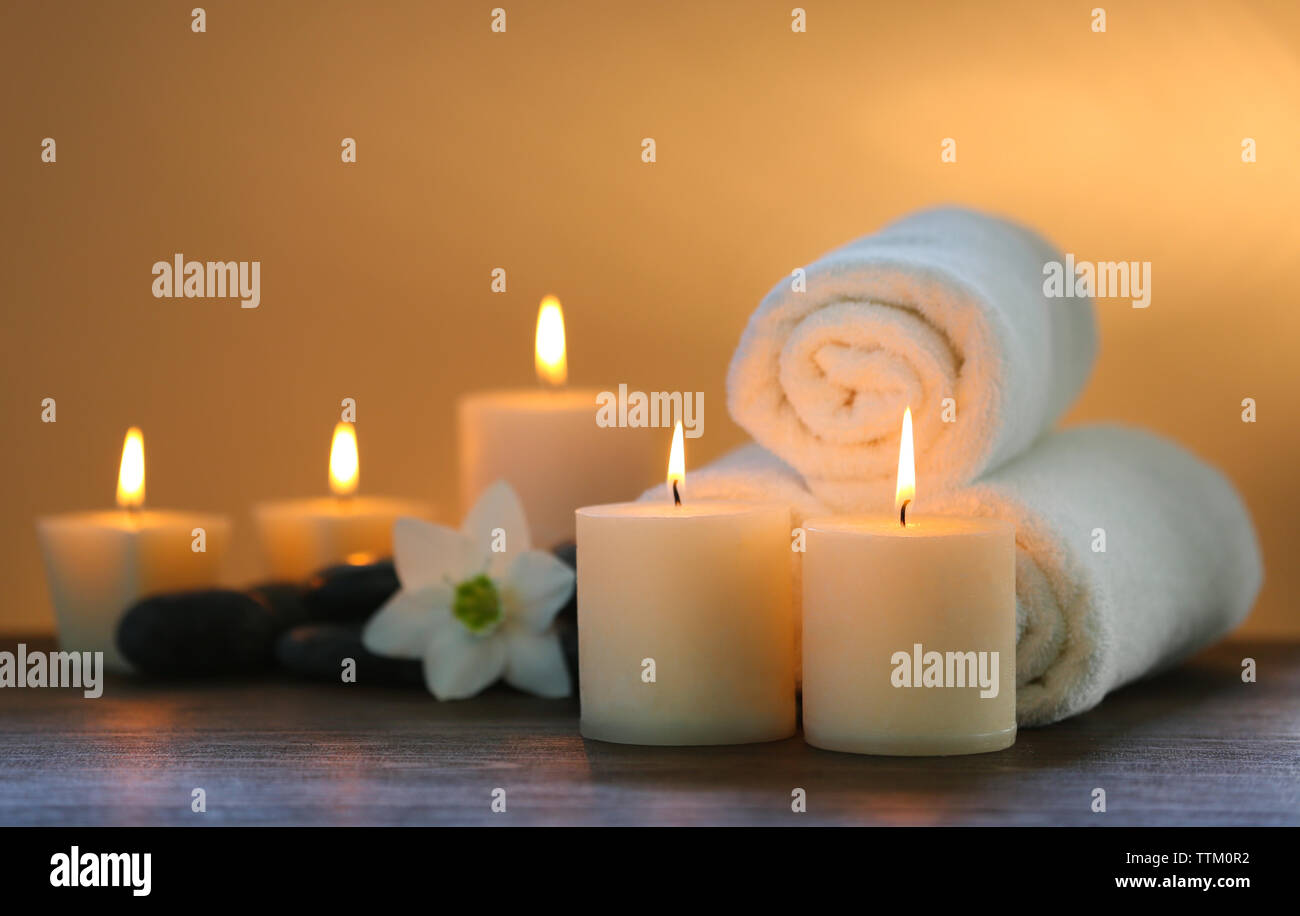 Beautiful spa composition on dark background Stock Photo - Alamy