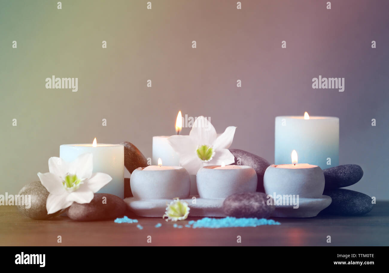 Beautiful spa composition on dark background Stock Photo - Alamy