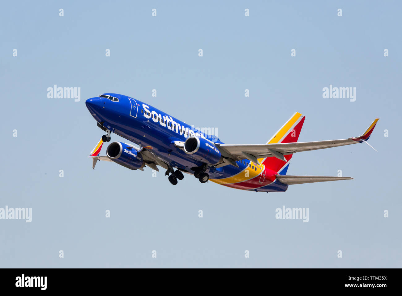 A Southwest Airlines 737 passenger jet in flight shortly after taking ...