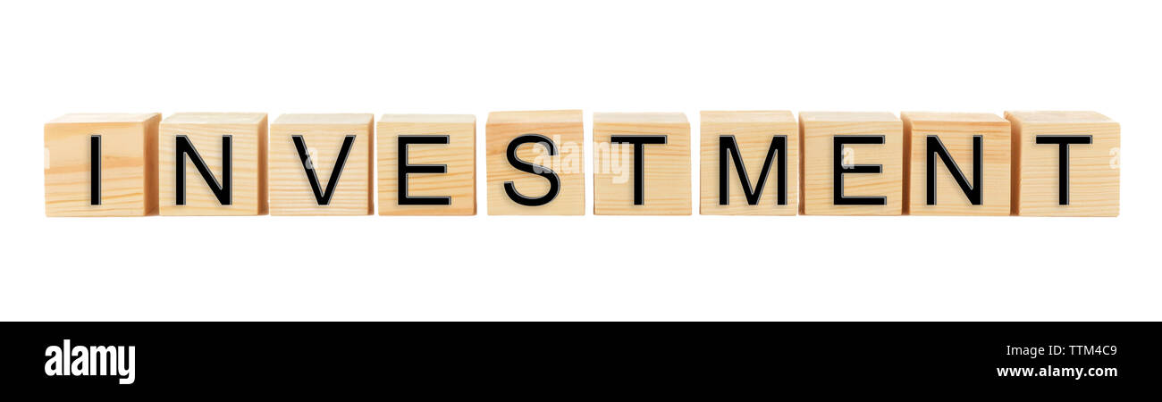 Wooden cubes in a row isolated on white Stock Photo - Alamy