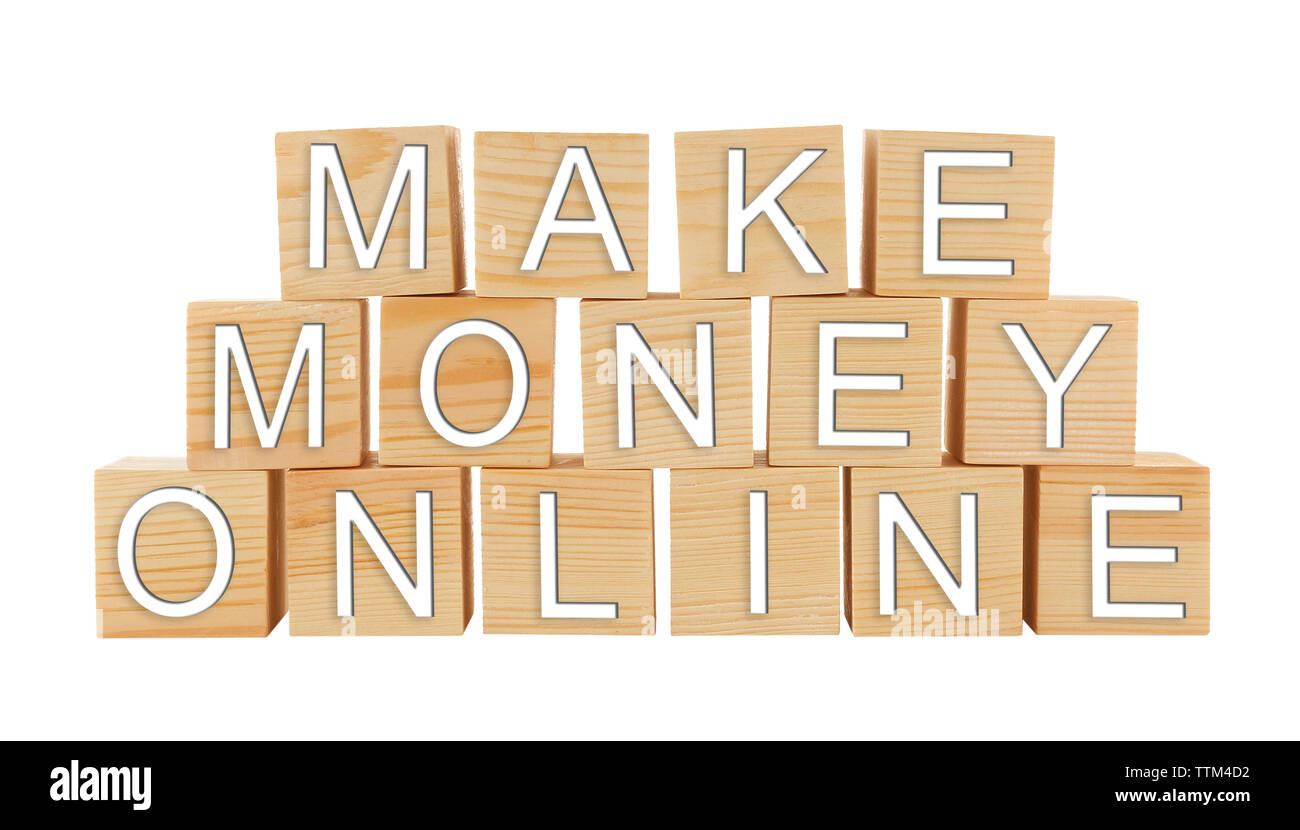 Wooden cubes in a row isolated on white Stock Photo - Alamy