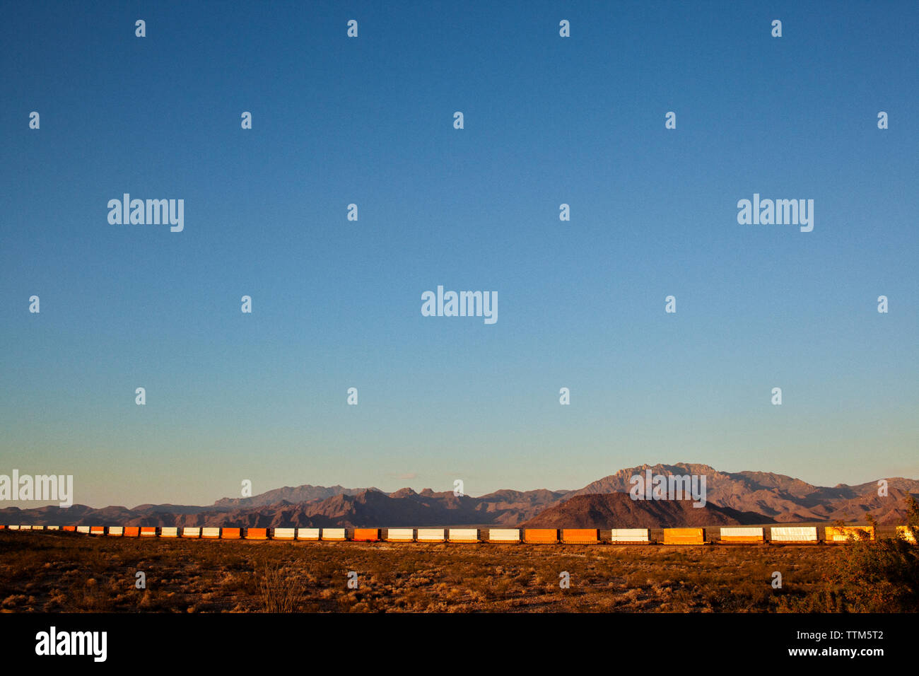 Arizona, View of long train in desert Stock Photo - Alamy