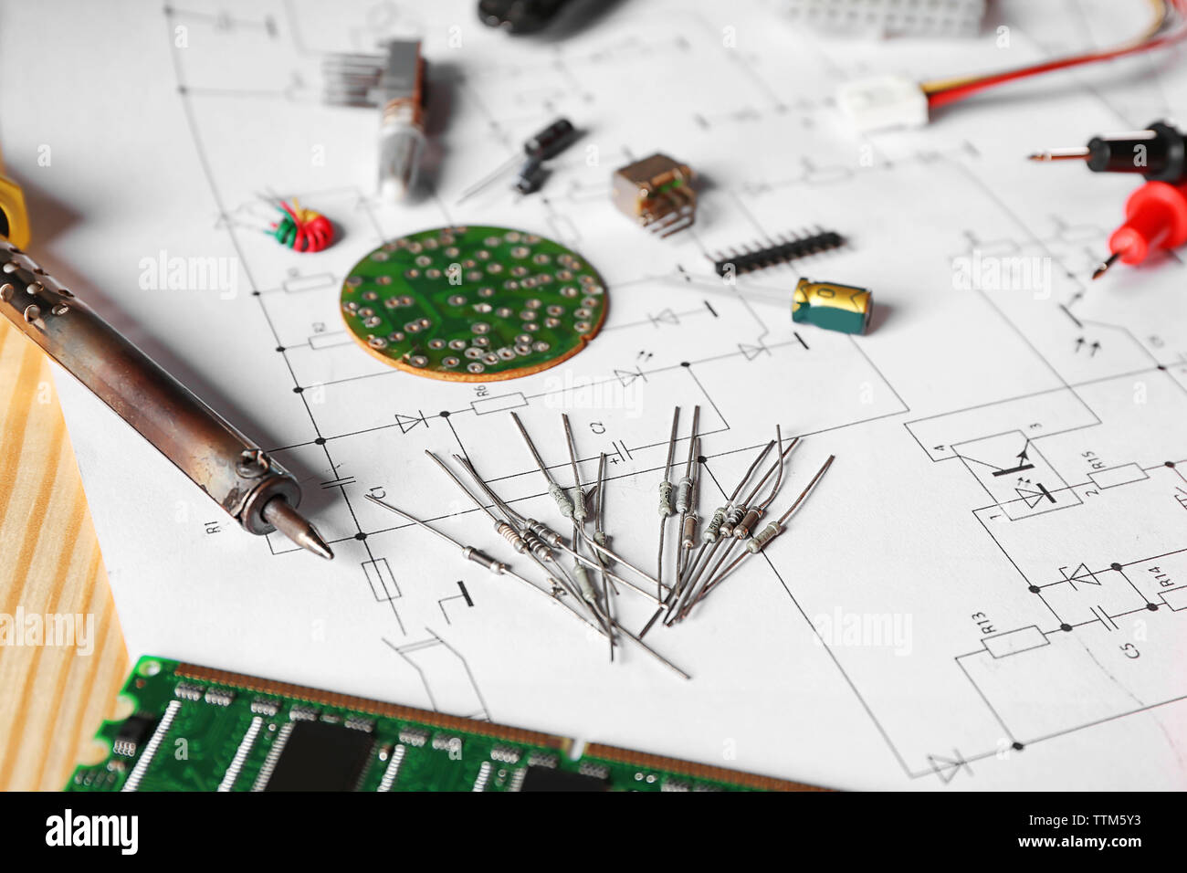 Electronic components on schematic diagram hi-res stock photography and ...
