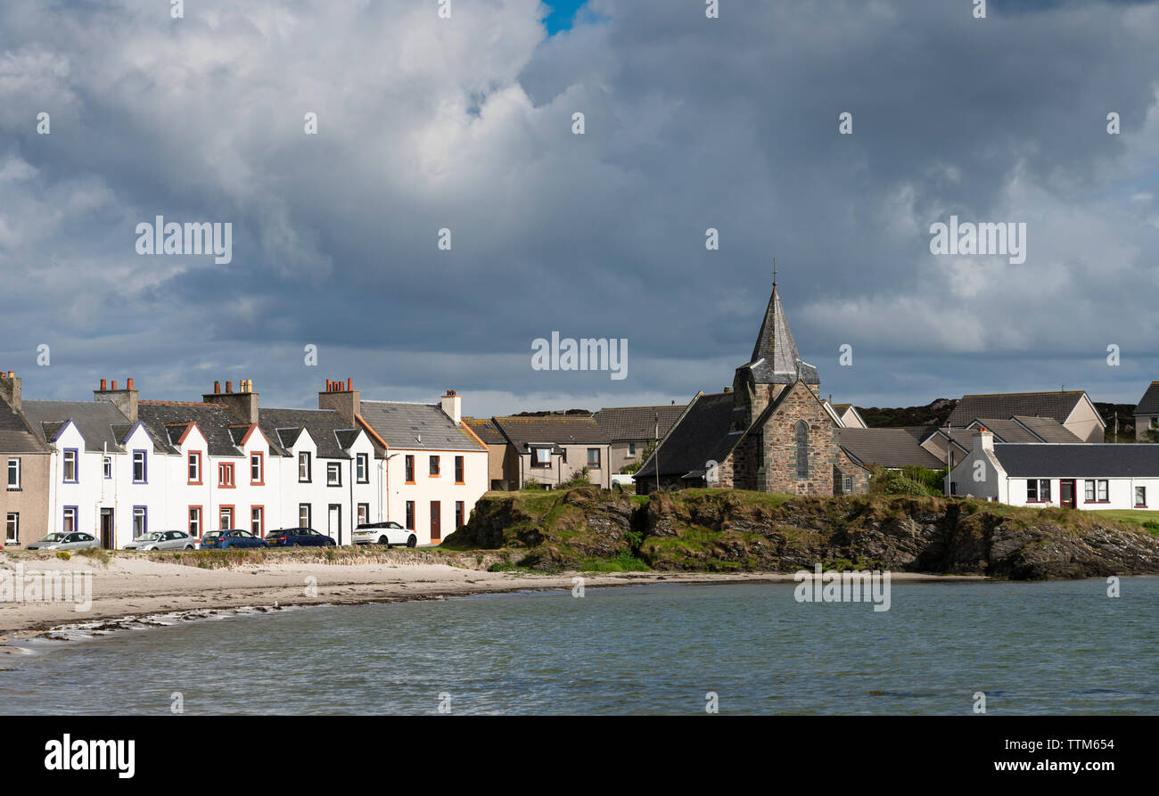 View of whitewashed houses at Port Ellen on Islay in Inner Hebrides ...