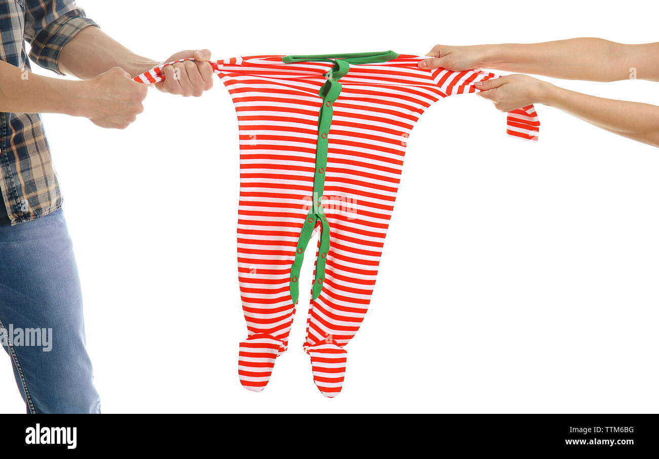 Parents dividing children clothes, isolated on white Stock Photo - Alamy