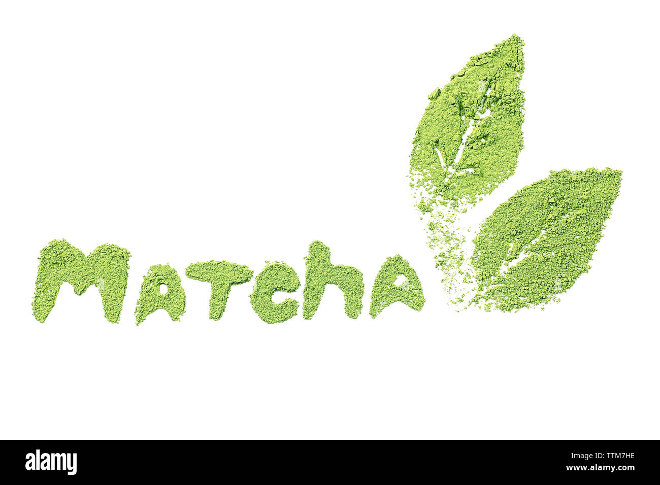 Matcha word by powdered matcha green tea, isolated on white Stock Photo ...