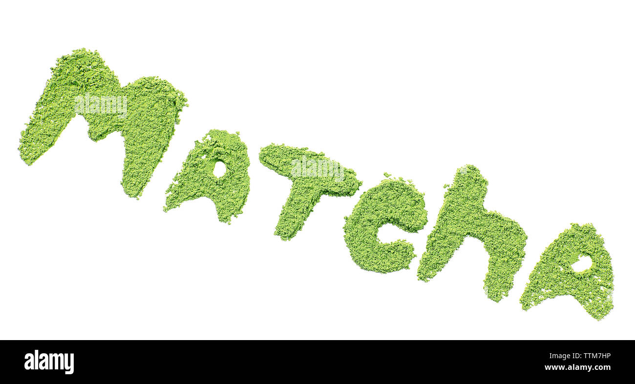 Matcha word by powdered matcha green tea, isolated on white Stock Photo ...