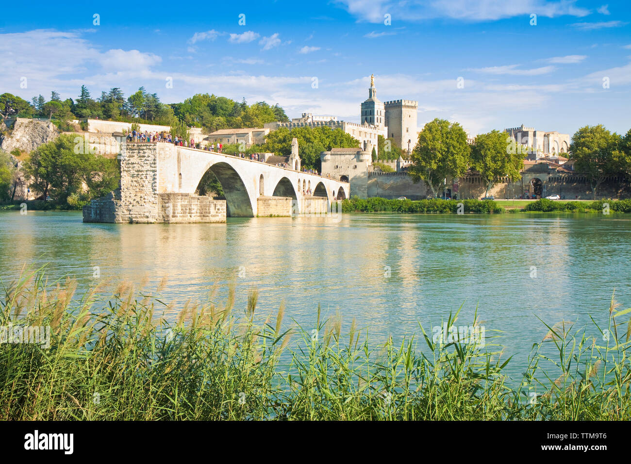 Avignon city with the ancient broken medieval bridge of Saint Benezet ...