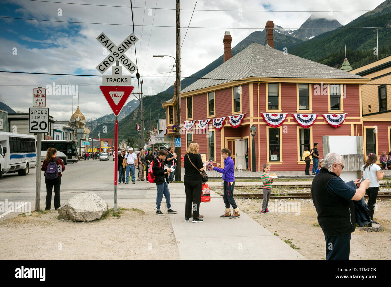 USA Alaska, Sitka, individuals walking the streets of downtown Sitka ...