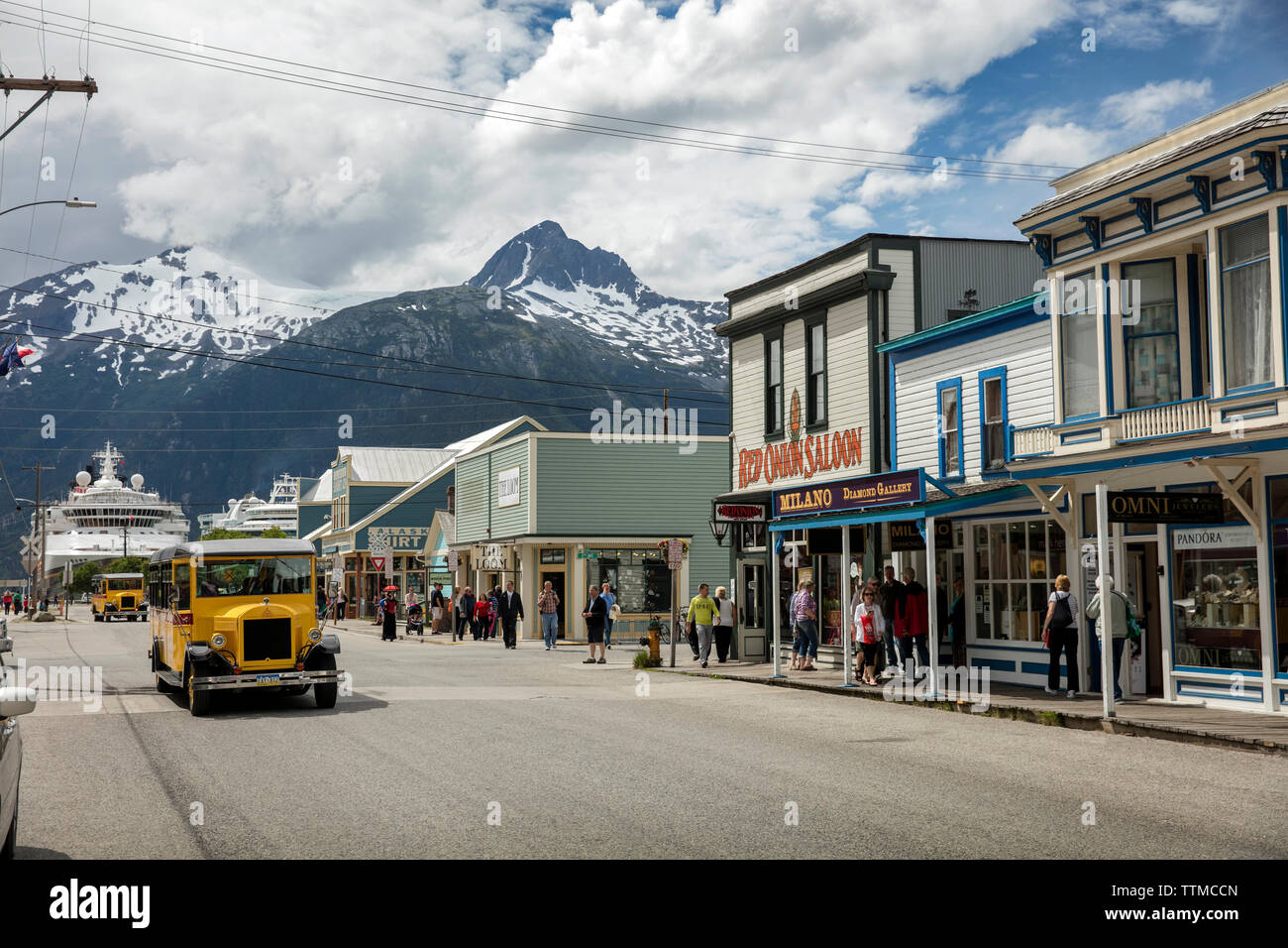 USA Alaska, Sitka, individuals walk around and enjoy the historic feel ...
