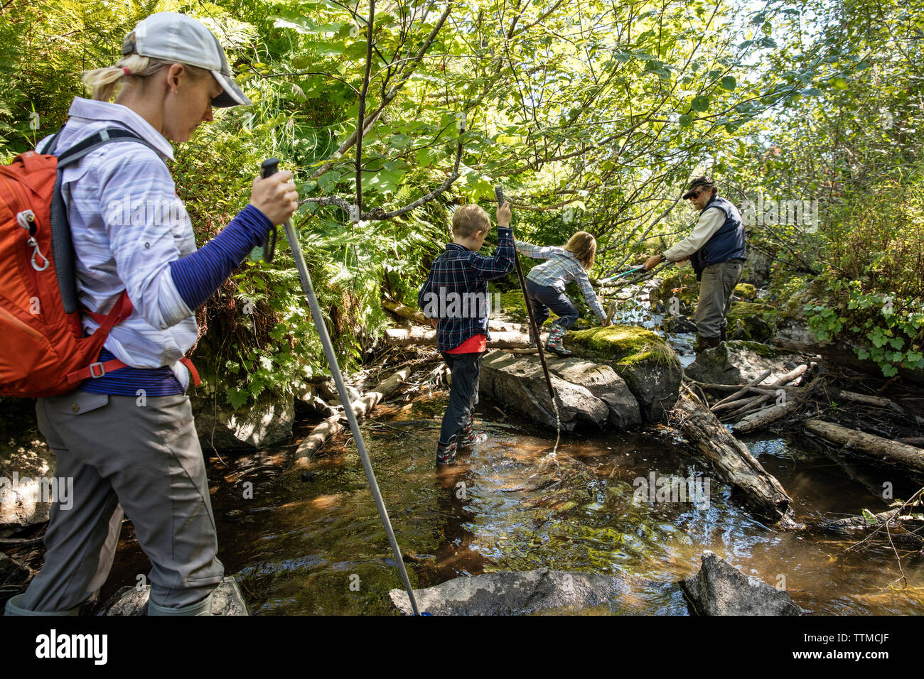 USA, Alaska, Redoubt Bay, Big River Lake, hiking on the bear trails to ...