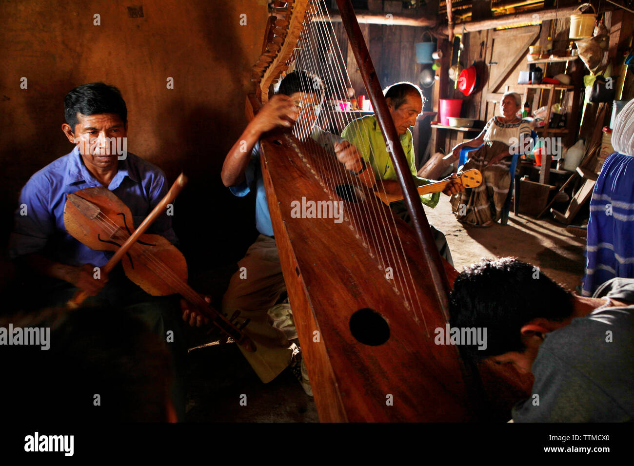 BELIZE, Punta Gorda, Toledo District, a group of musicians play in the ...