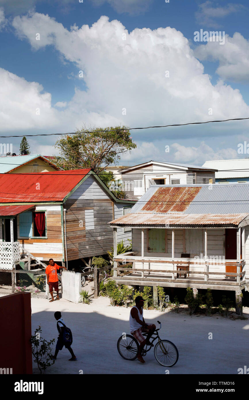 BELIZE, Caye Caulker, old colorful houses on Main Street Stock Photo ...