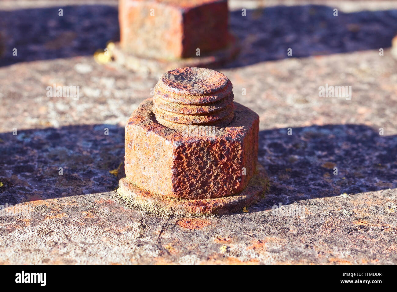 Old rusty bolt with threaded metal bar - image with copy space Stock ...