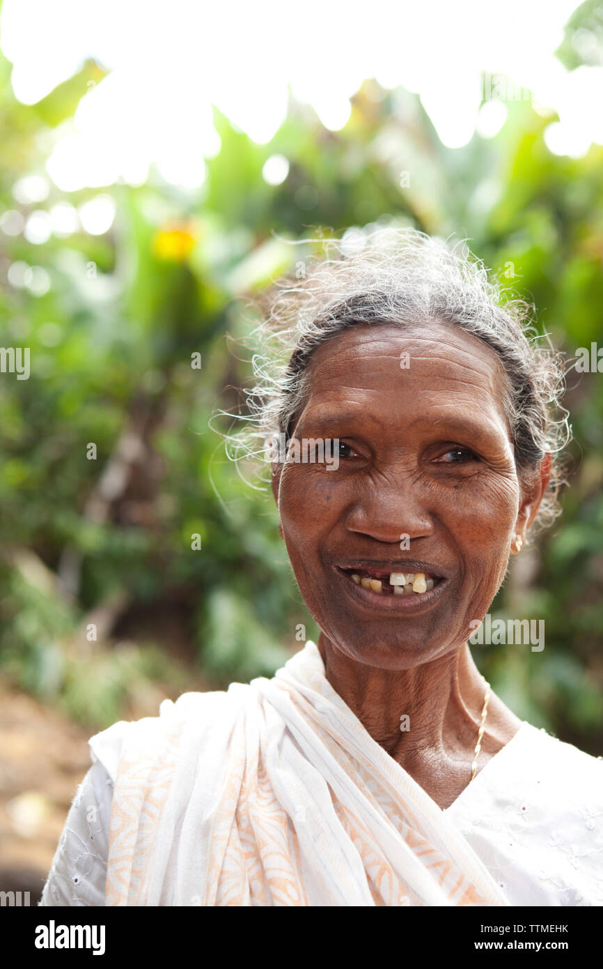 MAURITIUS, Bois Cherie, portrait of an elderly woman Anjani Luckhan ...