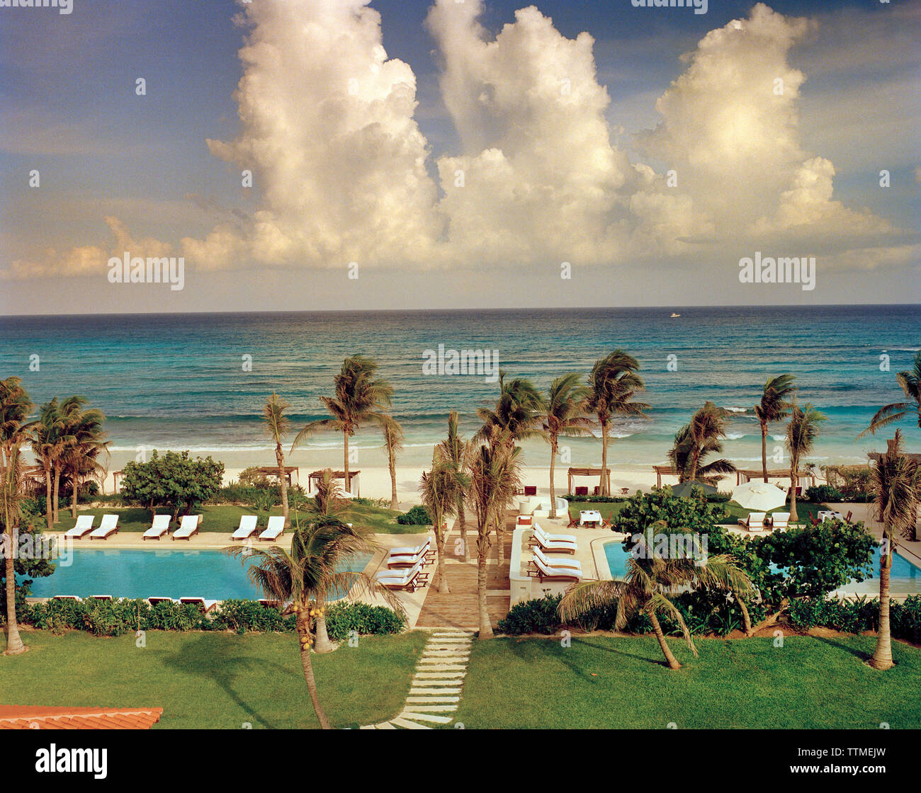 MEXICO, Maya Riviera, view of the swimming pools at the Esencia hotel ...